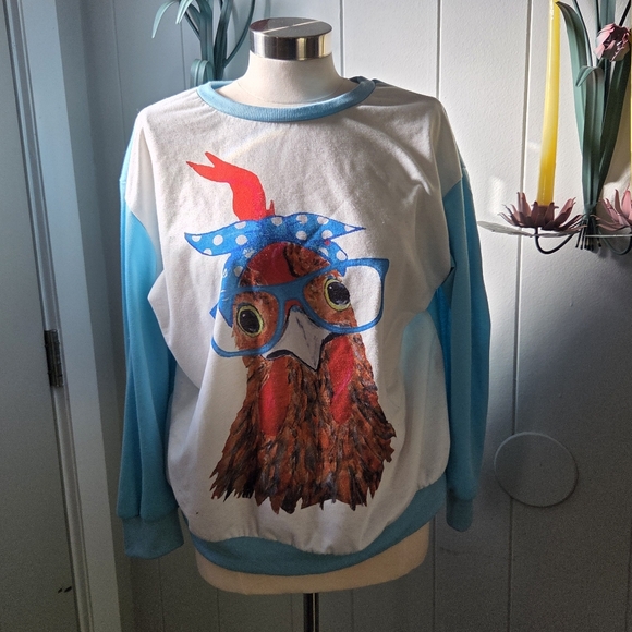 Emery Rose | Tops | Quirky Chicken Print Sweatshirt | Poshmark